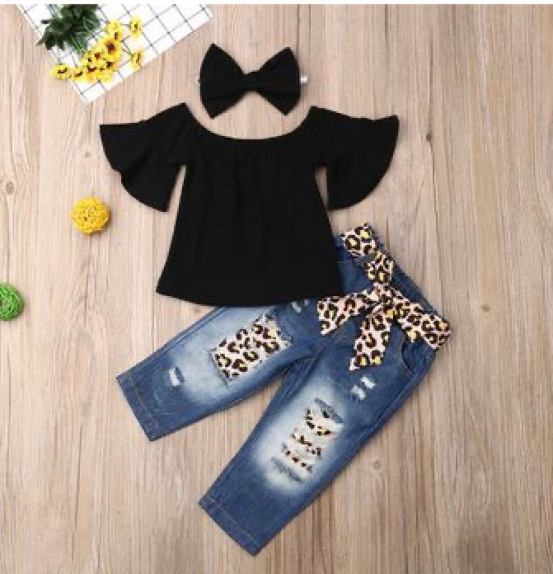 Baby Girl off Shoulder Top and Leopard Print Bowknot - Etsy