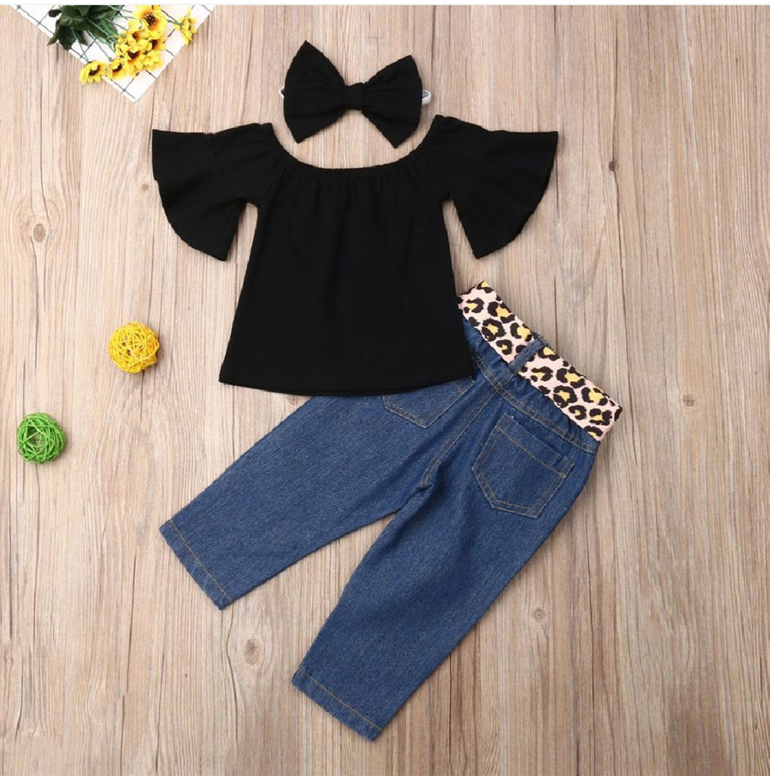 Baby Girl off Shoulder Top and Leopard Print Bowknot - Etsy