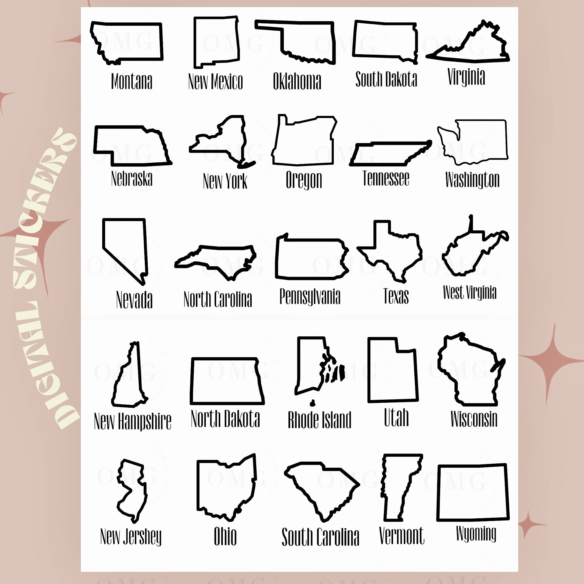 50 State Digital Stickers- Goodnotes Sticker, iPad Digital Sticker ...