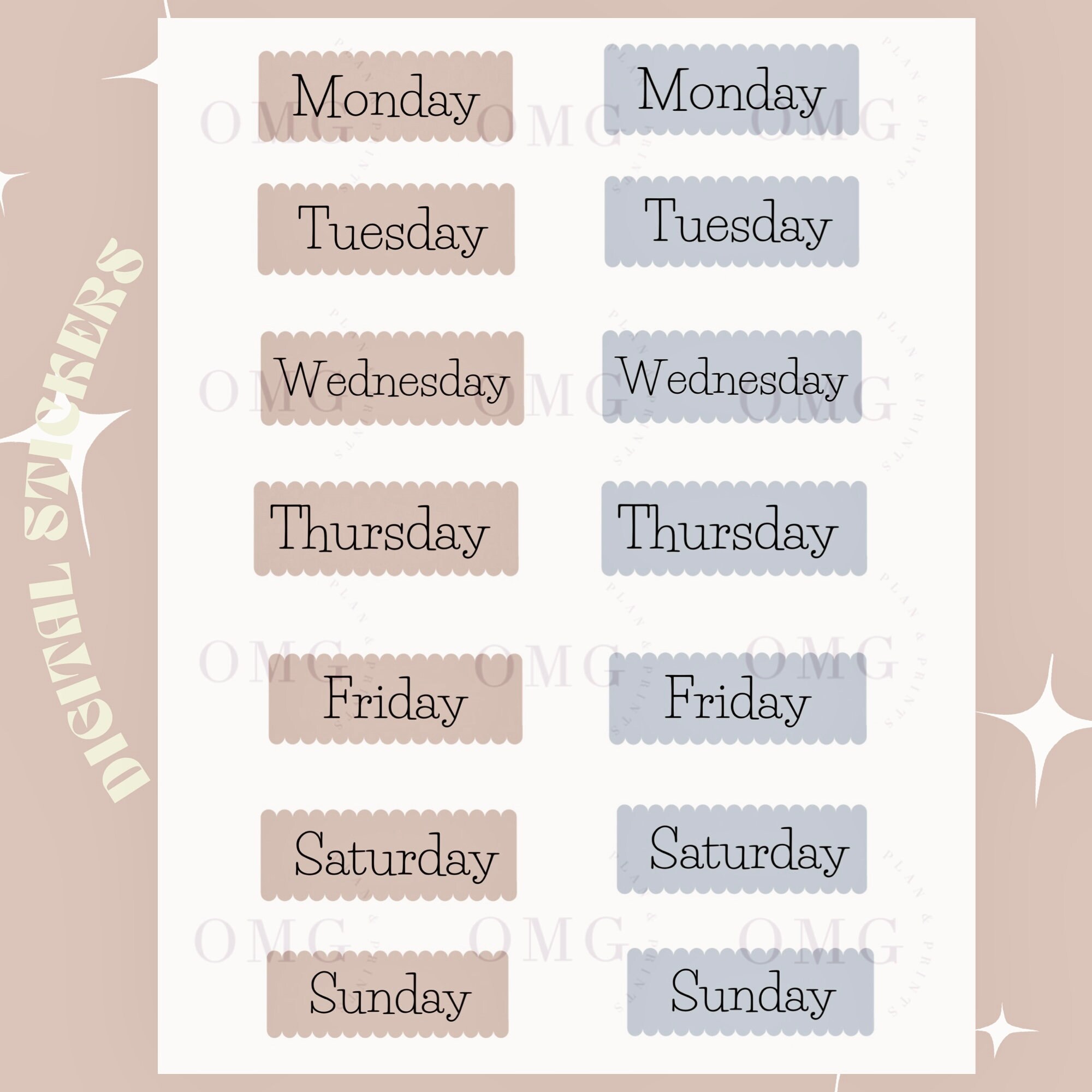 Modern Weekday Themed Digital Stickers- Goodnotes Sticker, iPad Digital ...