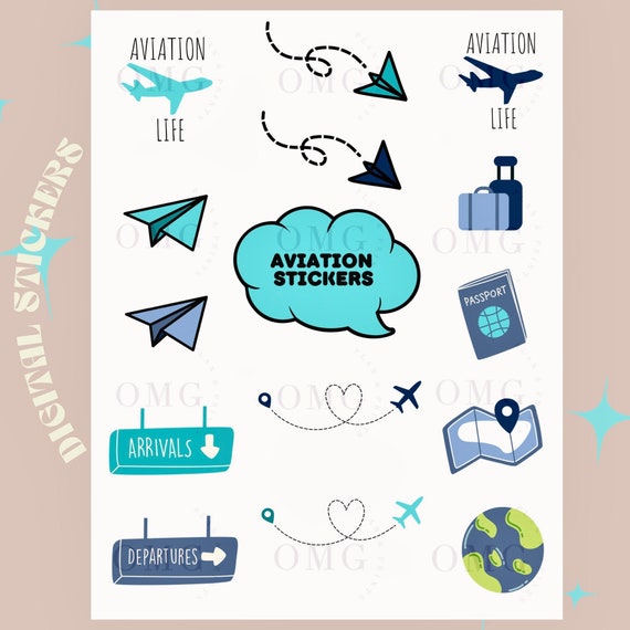 Aviation Themed Digital Stickers Goodnotes Sticker Ipad | Etsy