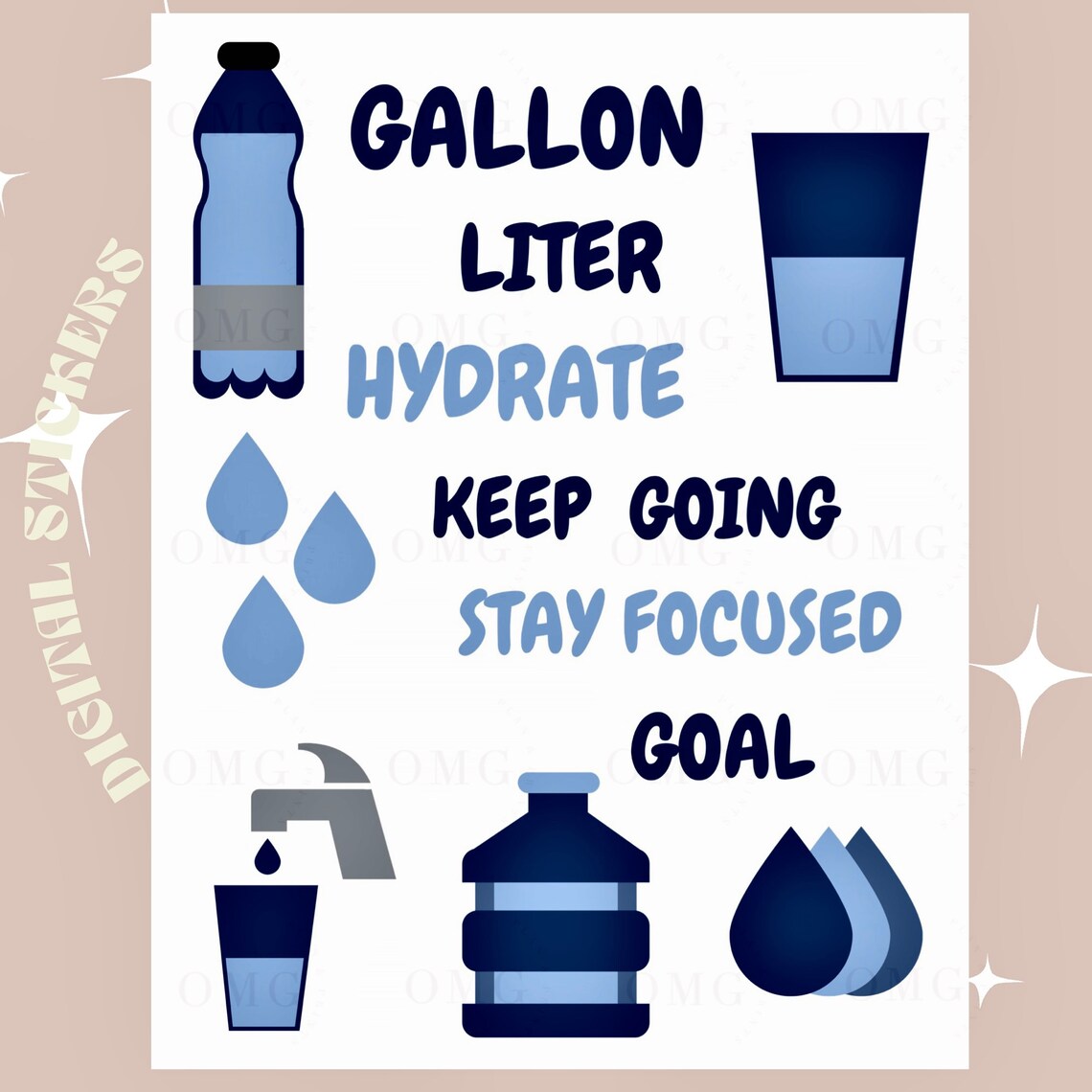 Healthy Hydration Themed Digital Stickers- Goodnotes Sticker, iPad ...