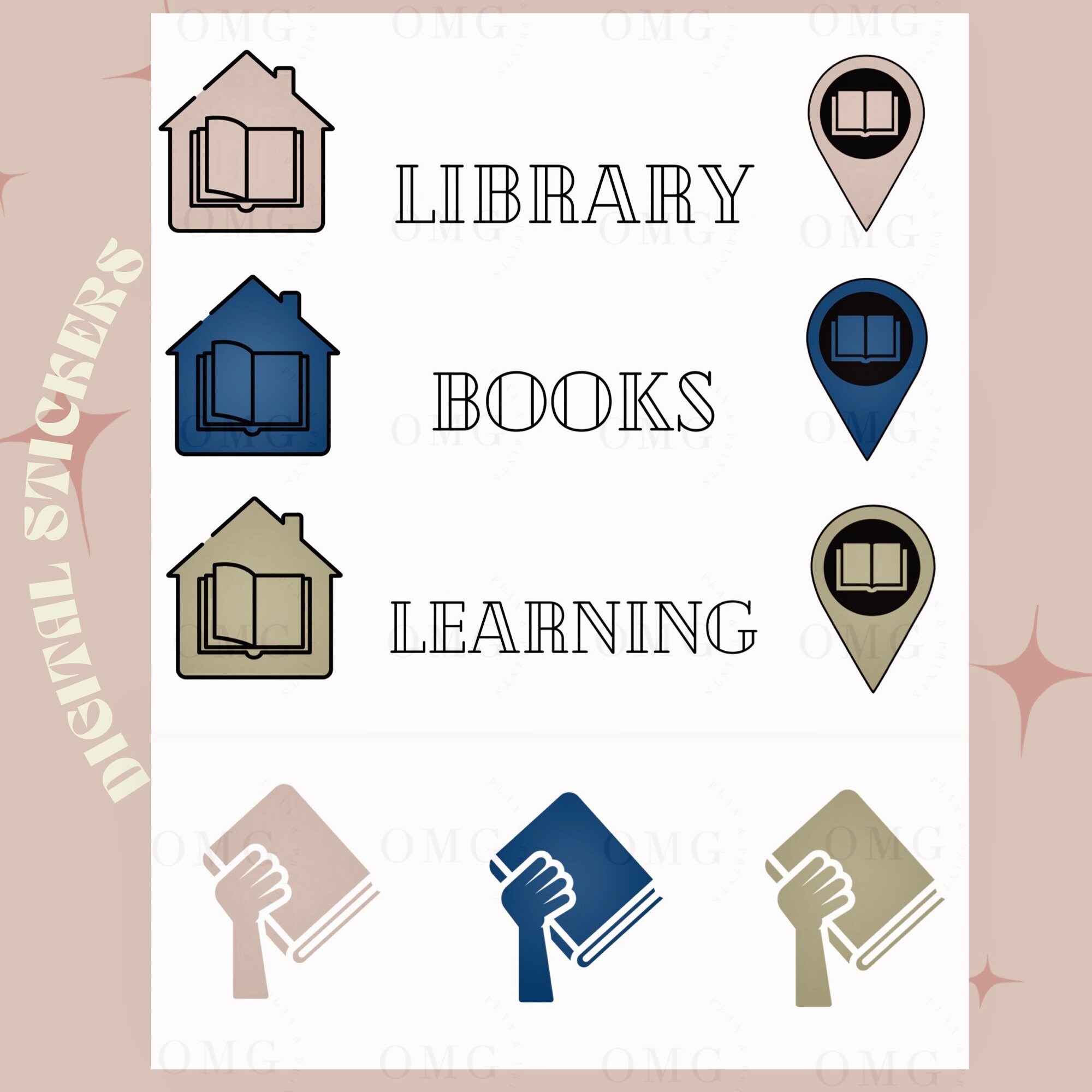 Library Themed Digital Stickers- Goodnotes Sticker, iPad Digital ...