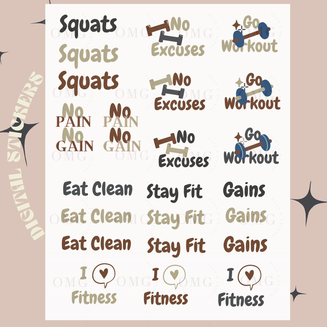 Fun Gym/workout Themed Digital Stickers- Goodnotes Sticker, iPad ...