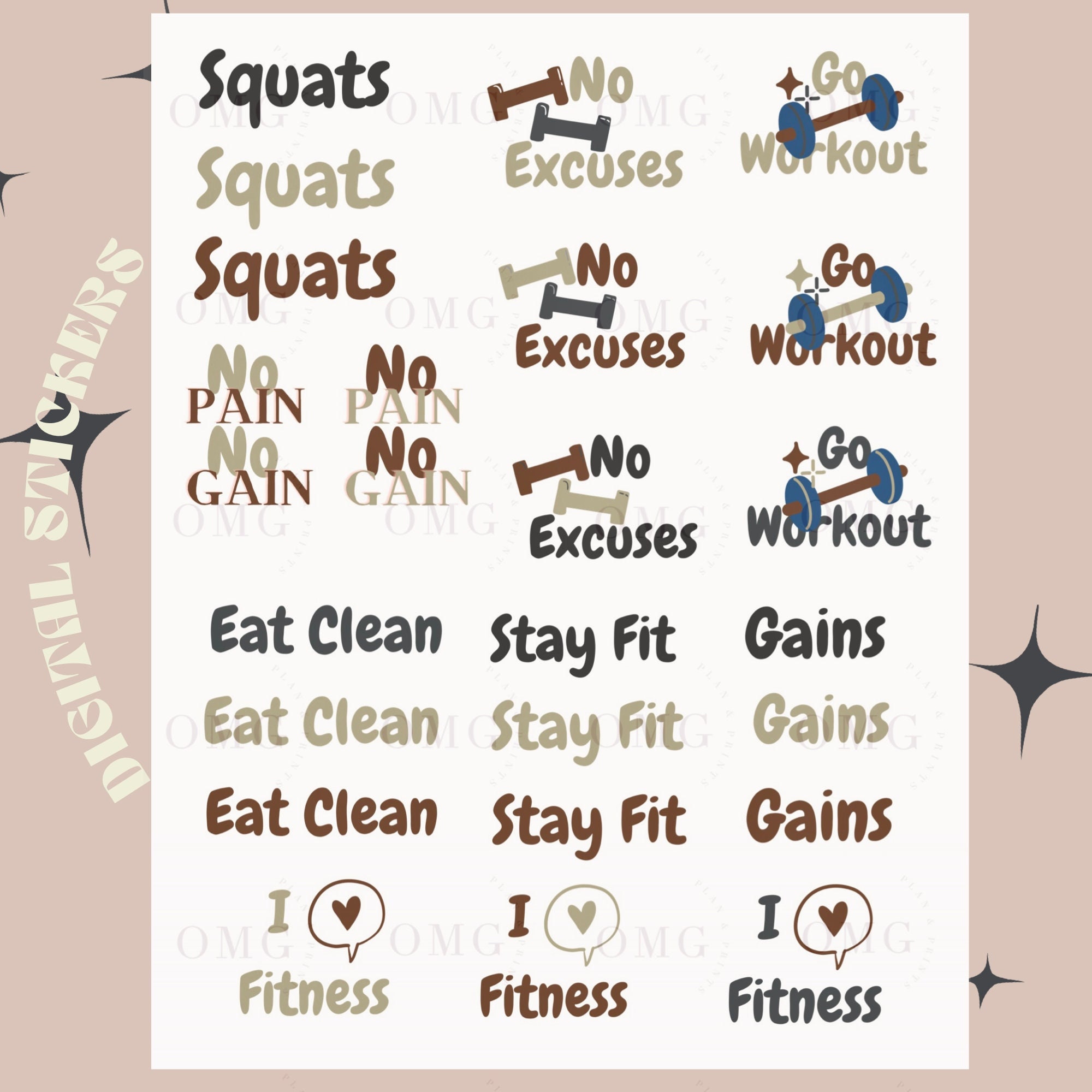 Fun Gym/workout Themed Digital Stickers- Goodnotes Sticker, iPad ...
