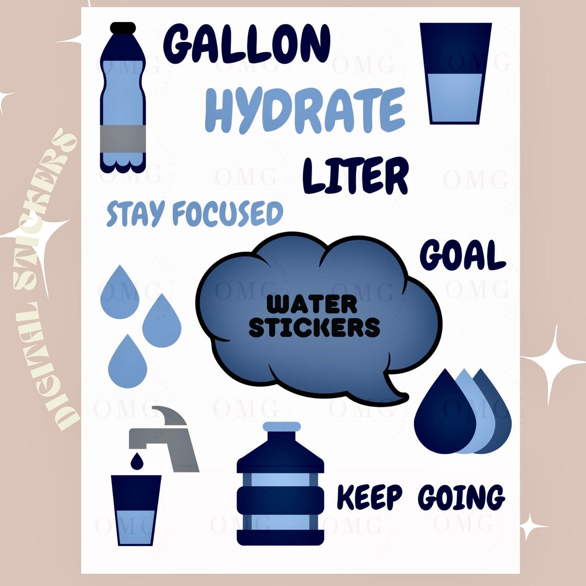 Healthy Hydration Themed Digital Stickers- Goodnotes Sticker, iPad ...