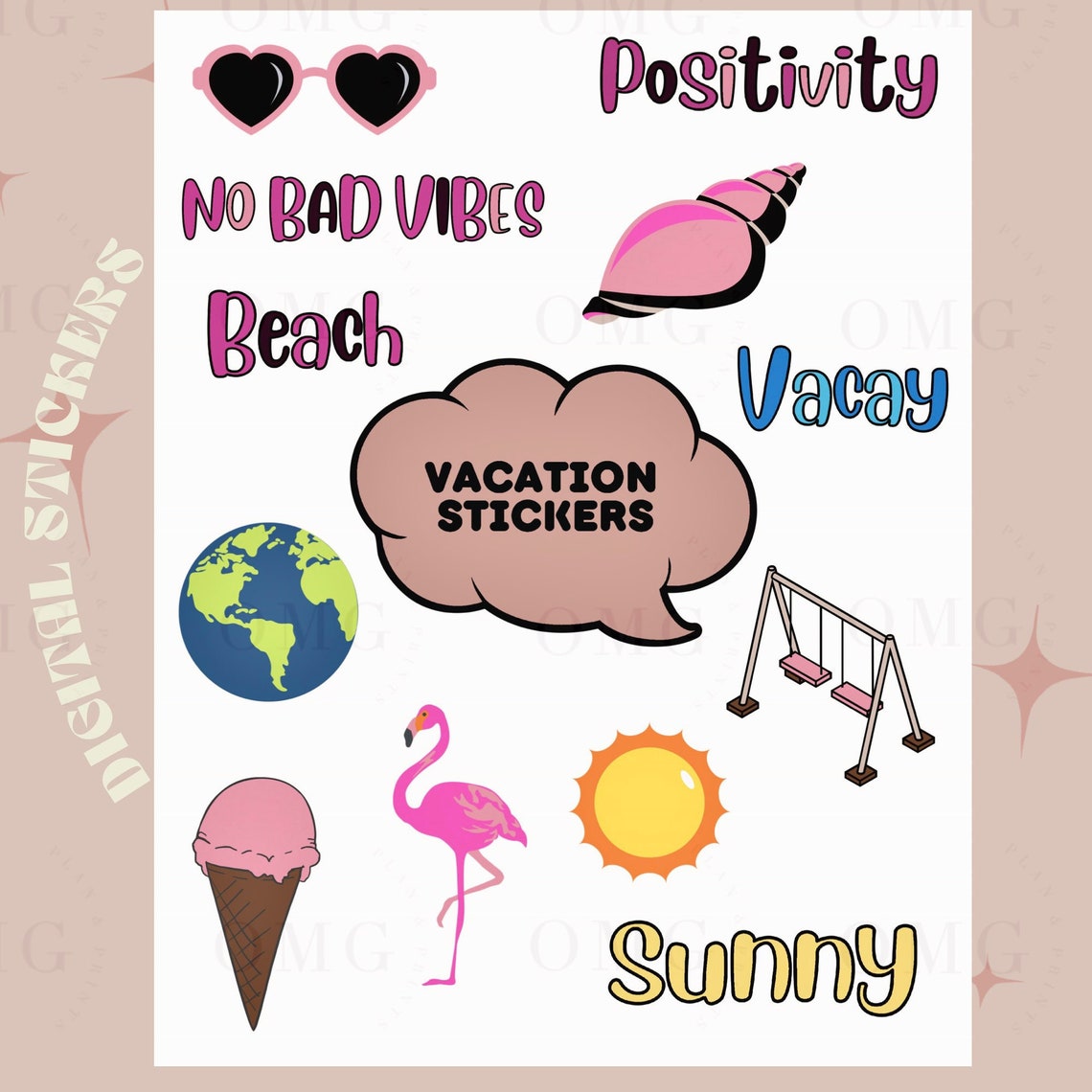 Pretty Vacation Themed Digital Stickers- Goodnotes Sticker, iPad ...