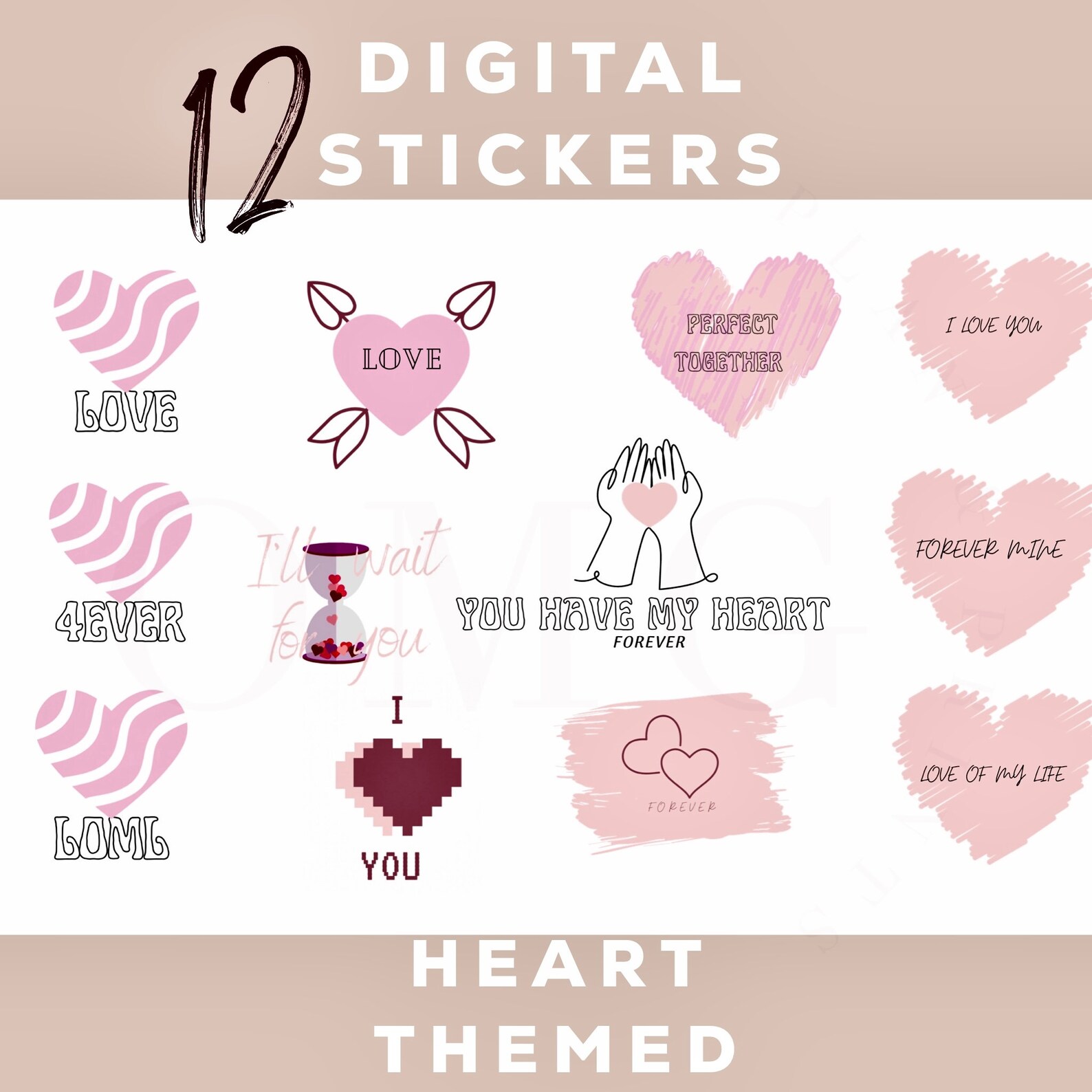 Cute Modern Heart Themed Digital Stickers- Goodnotes Sticker, iPad ...
