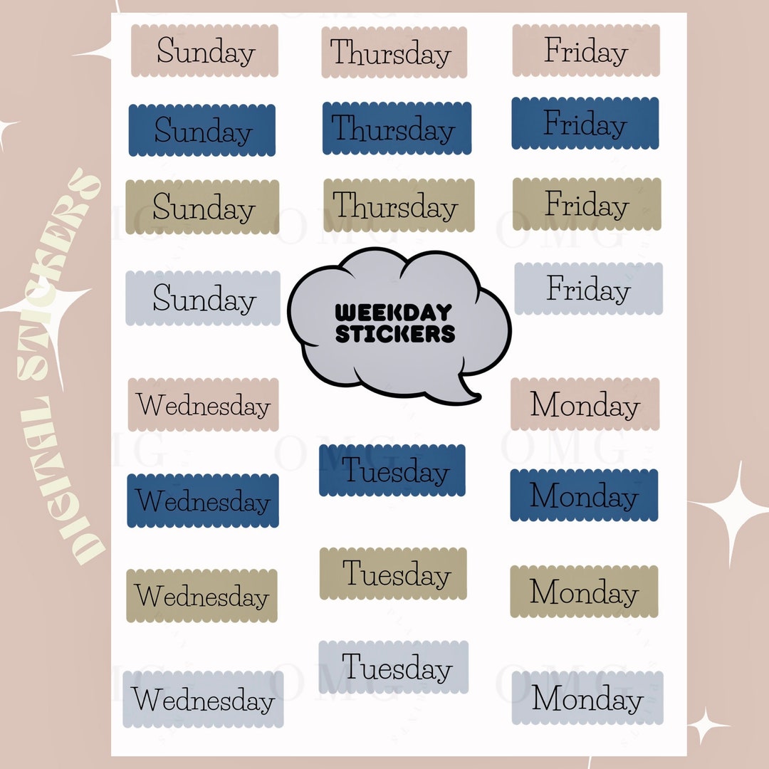 Modern Weekday Themed Digital Stickers- Goodnotes Sticker, iPad Digital ...
