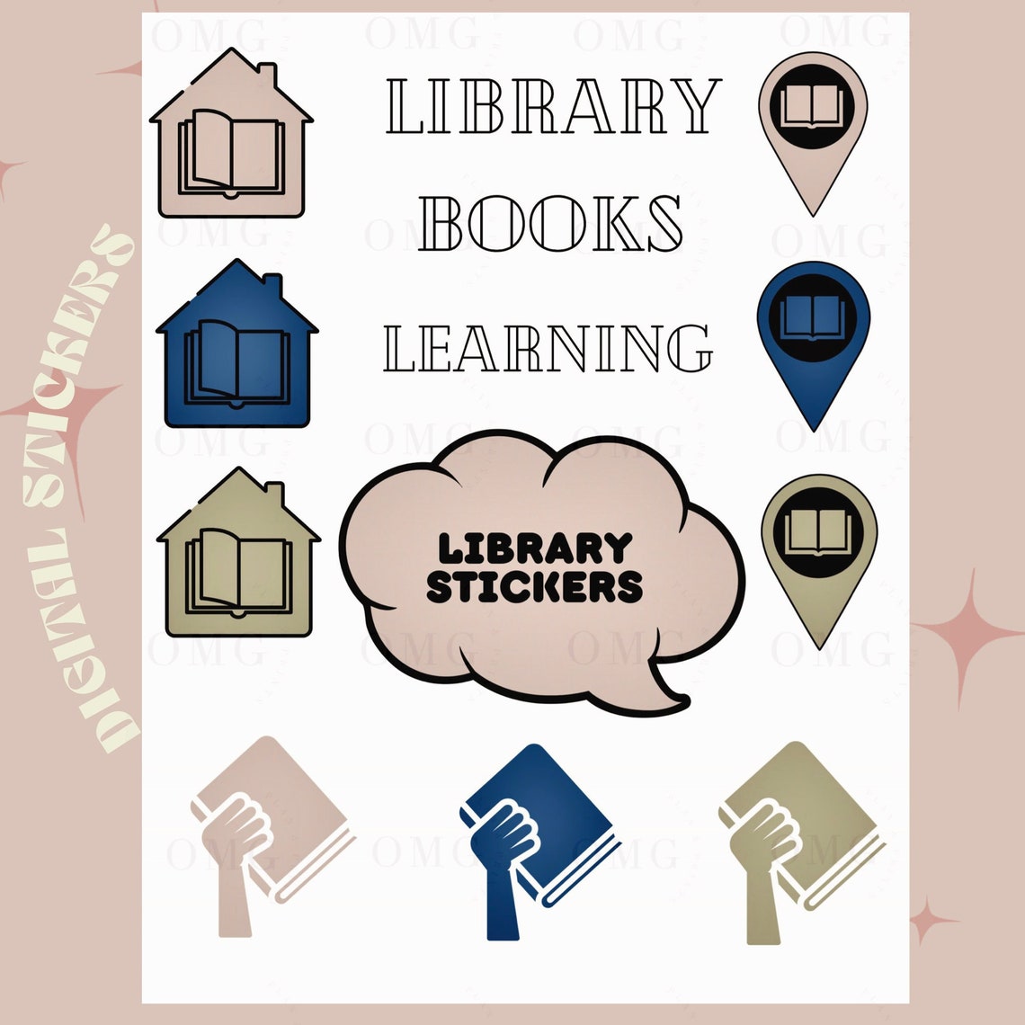 Library Themed Digital Stickers- Goodnotes Sticker, iPad Digital ...