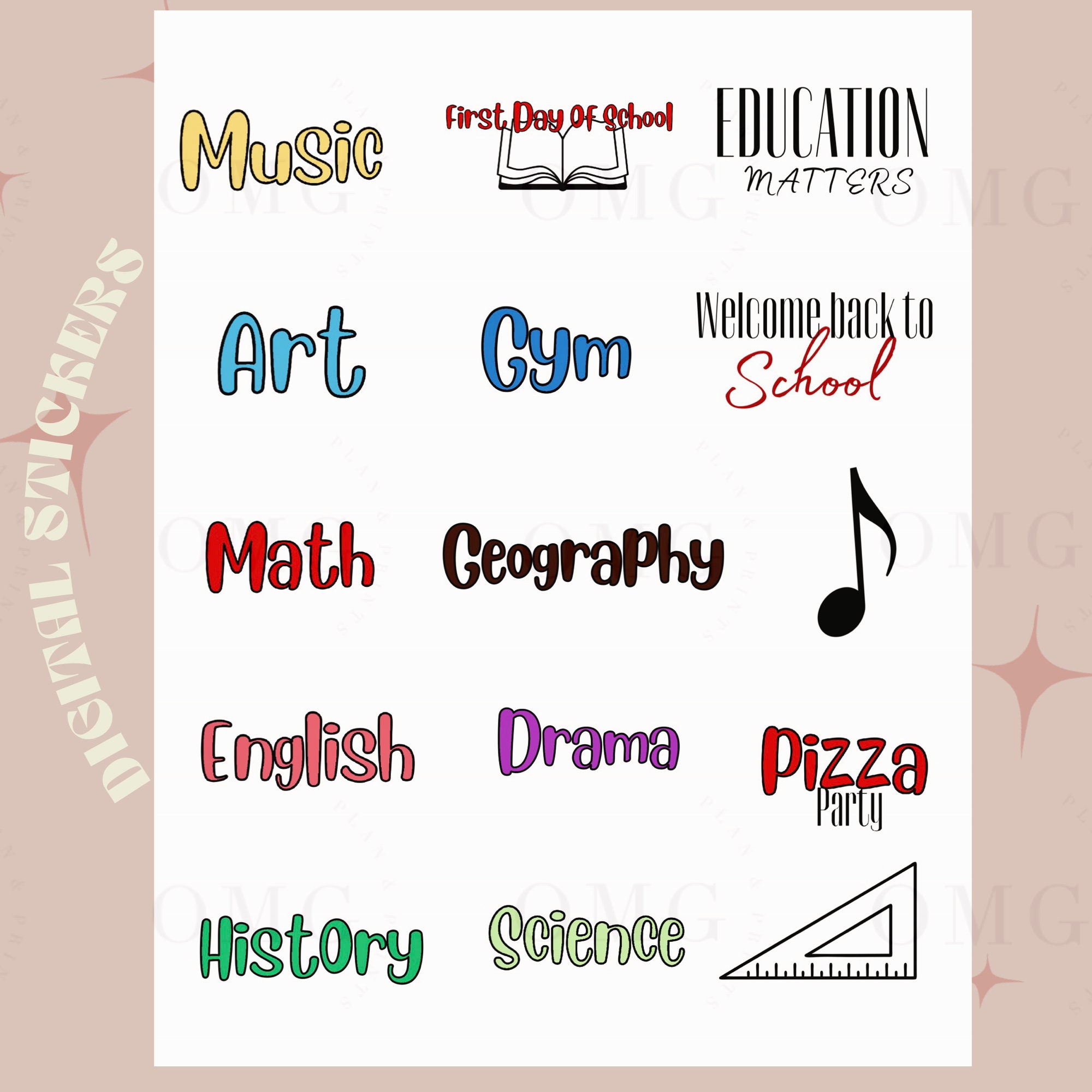 School Themed Digital Stickers- Goodnotes Sticker, iPad Digital Sticker ...