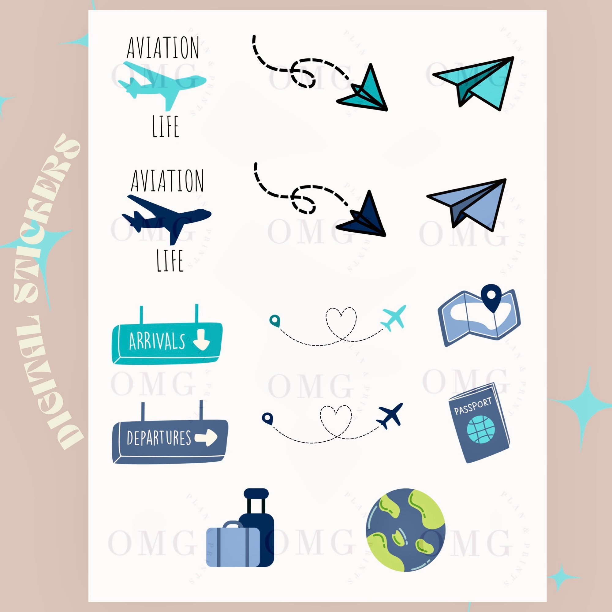 Aviation Themed Digital Stickers- Goodnotes Sticker, iPad Digital ...