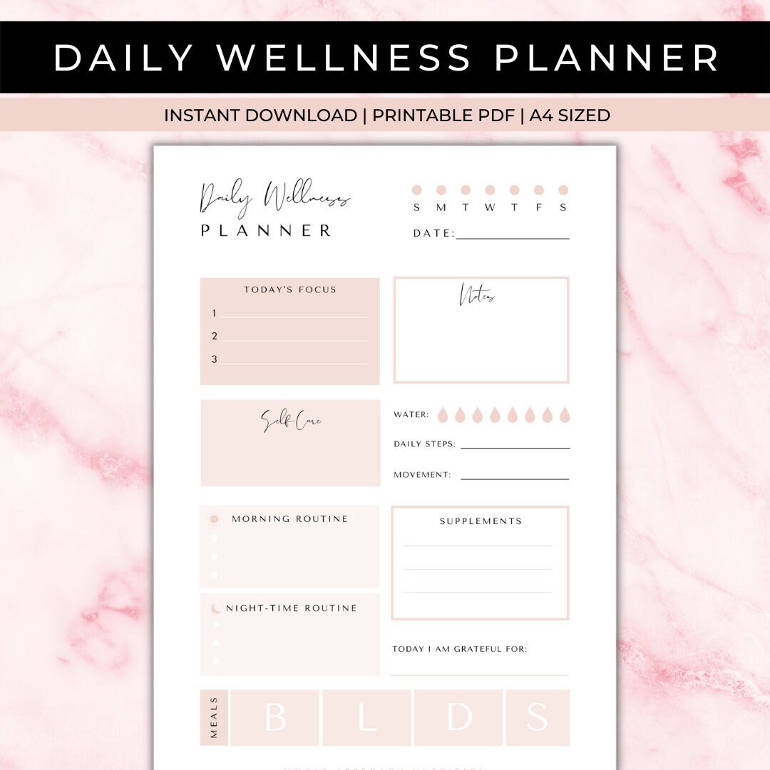 Digital Daily Wellness Planner | Printable Template - Etsy
