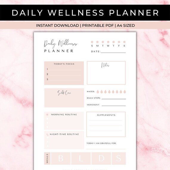 Digital Daily Wellness Planner Printable Template | Etsy