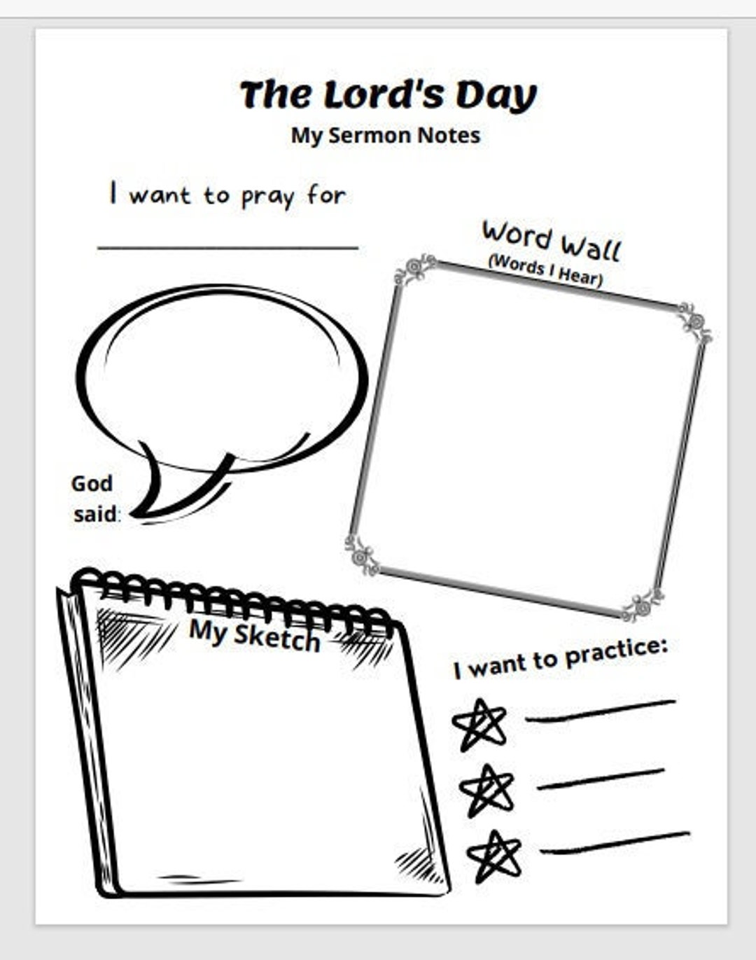 Church Sermon Notes For Kids Printable active Listening Worksheet Etsy