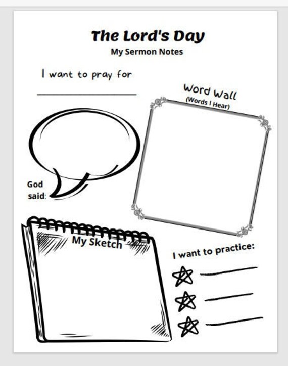 Church Sermon Notes for Kids Printable/active Listening | Etsy