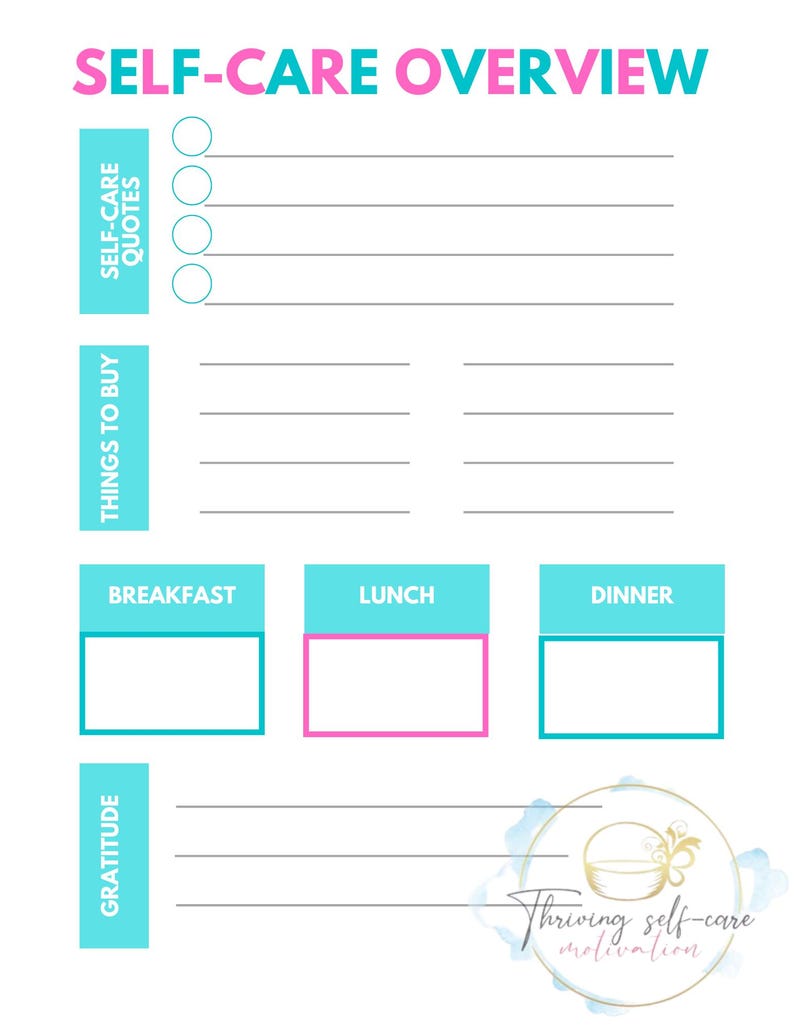 Self-care Overview Printable Worksheet – Daily Wellness Tracker ...