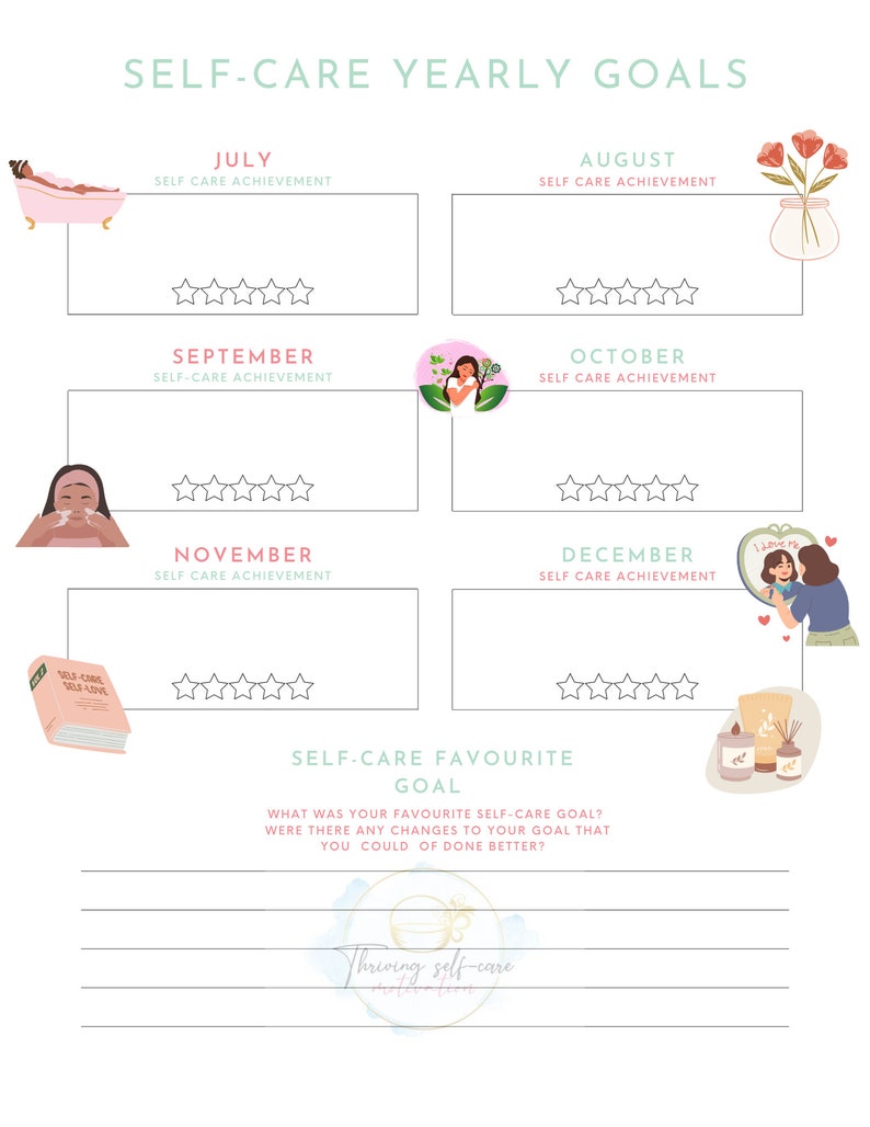 Self-care Printable, Yearly Goals - Etsy