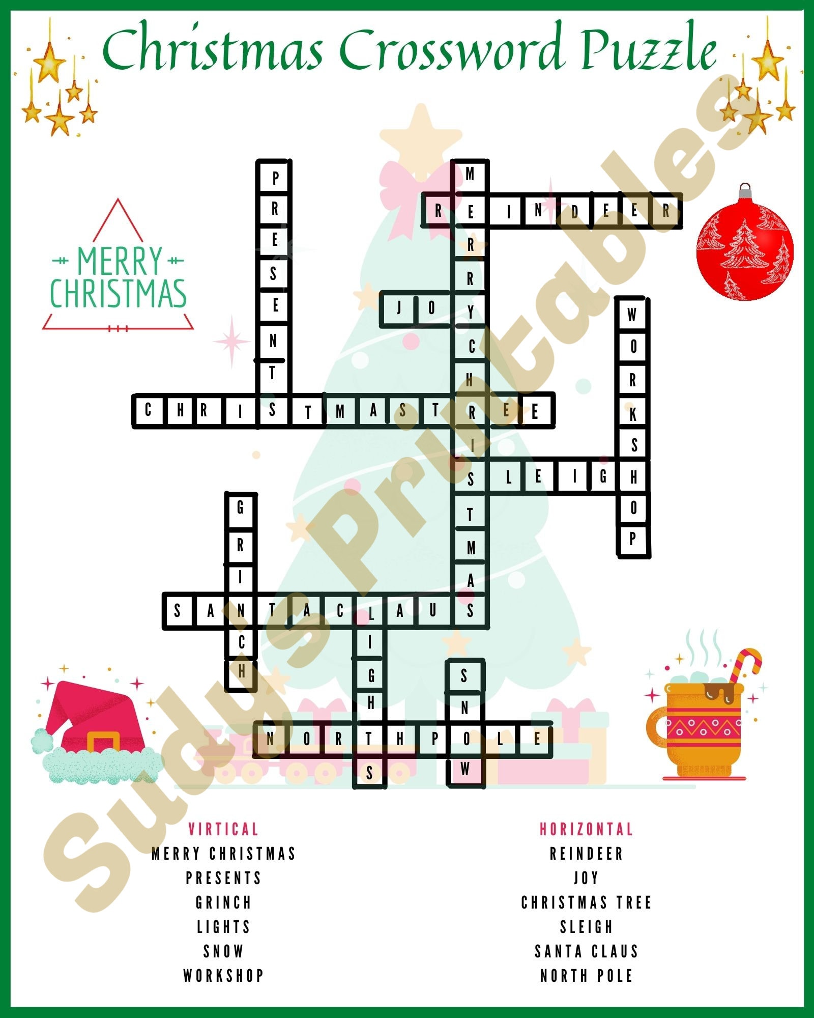 Christmas Crossword Puzzle Fun for Children Activity During the Holiday ...