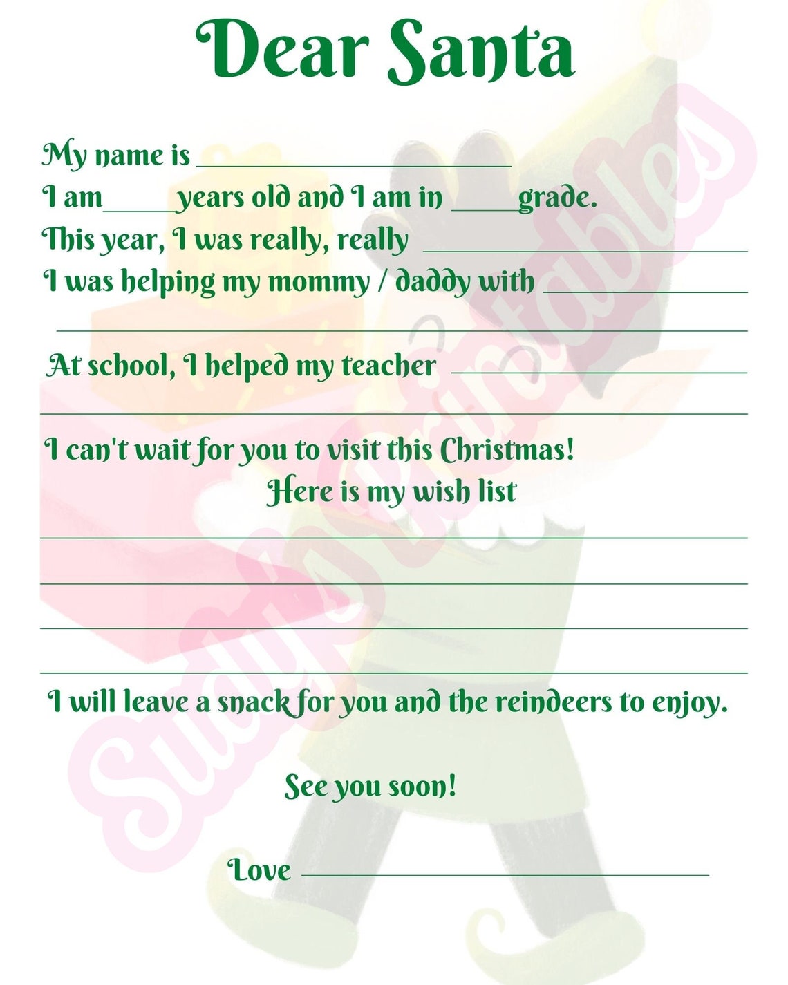 Printable Letter to Santa for Teachers or Parents to Bring Out Their ...
