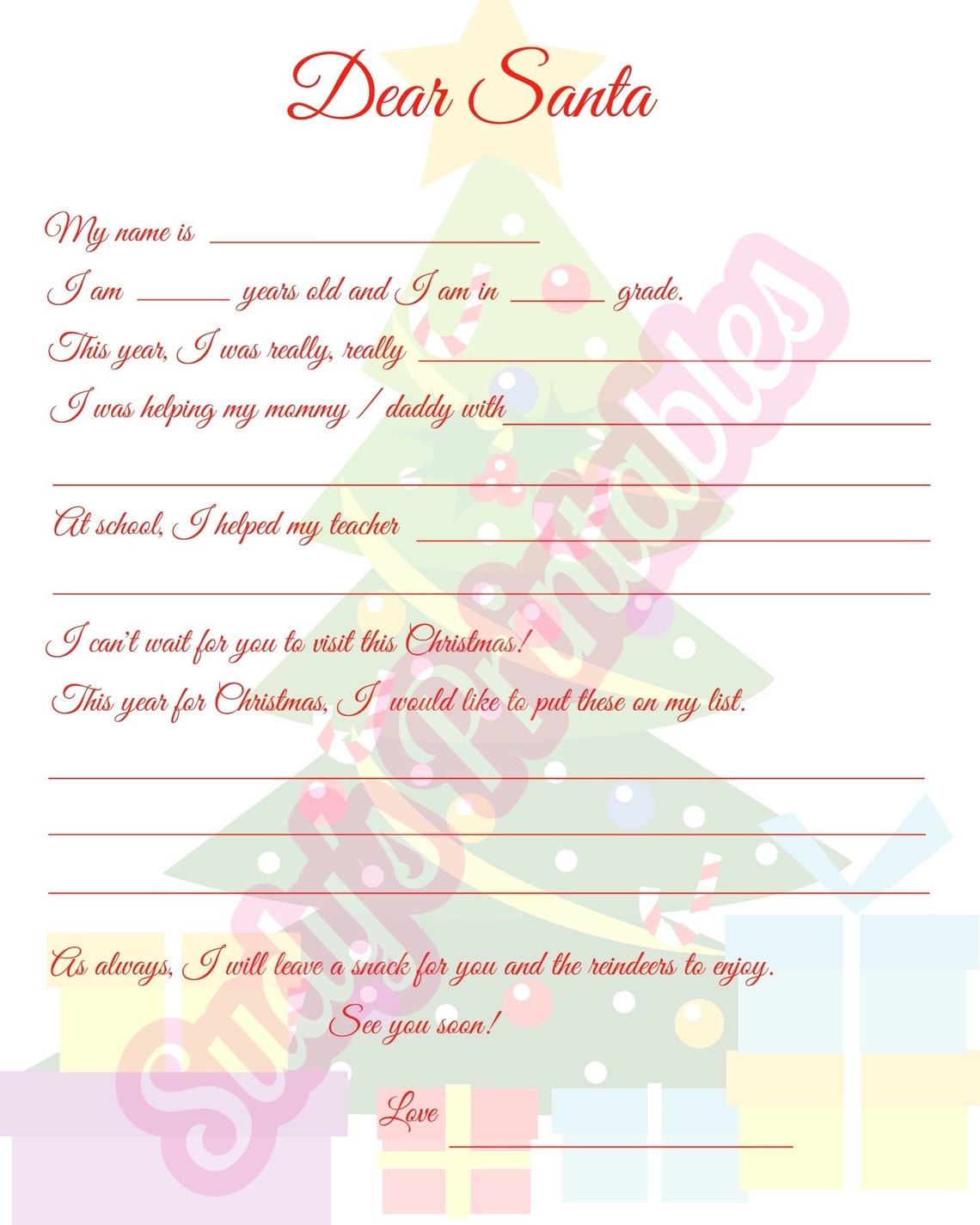 Printable Letter to Santa for Teachers or Parents to Bring Out Their ...