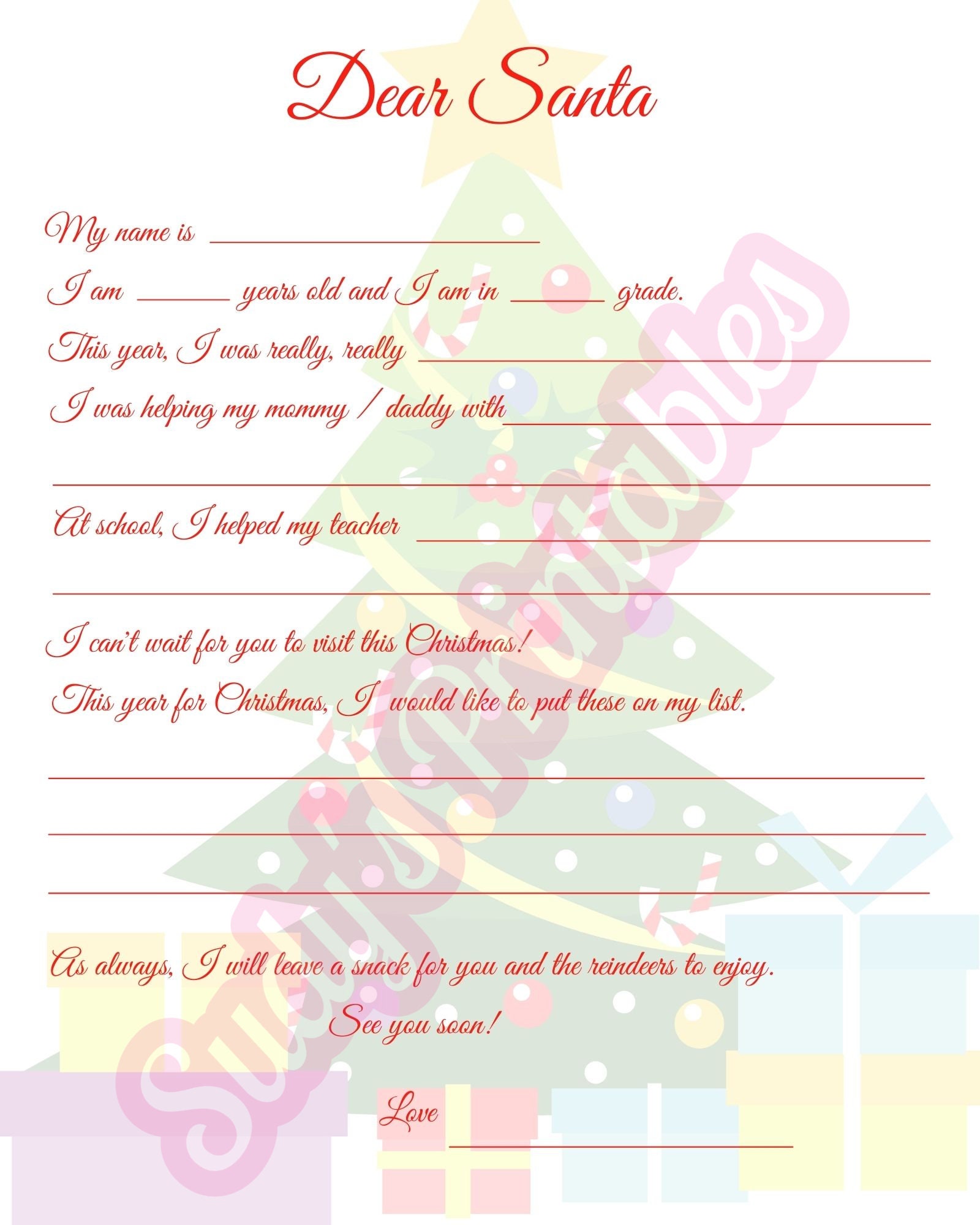 Printable Letter to Santa for Teachers or Parents to Bring Out Their ...