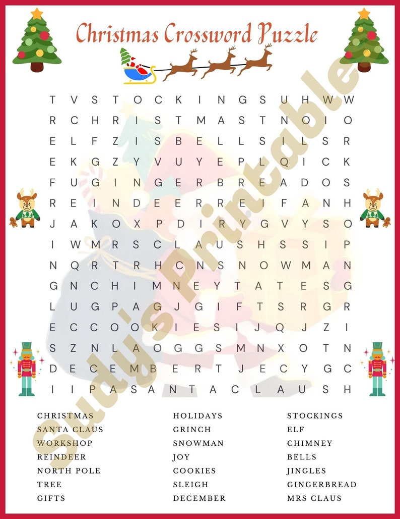 Christmas Crossword Puzzle Fun for Children Activity During the Holiday ...