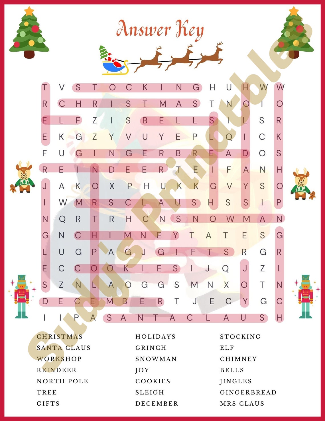 Christmas Crossword Puzzle Fun for Children Activity During the Holiday ...