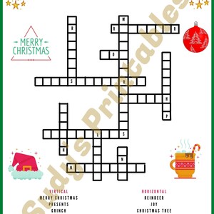 Christmas Crossword Puzzle Fun for Children Activity During the Holiday ...