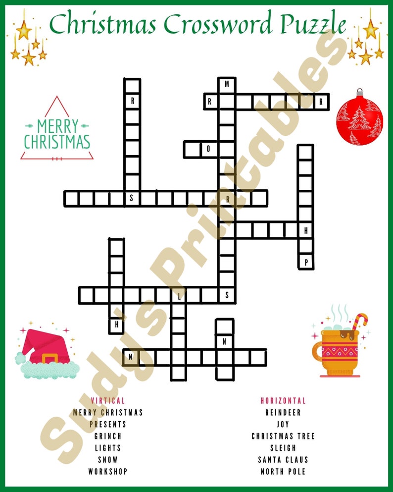 Christmas Crossword Puzzle Fun for Children Activity During the Holiday ...