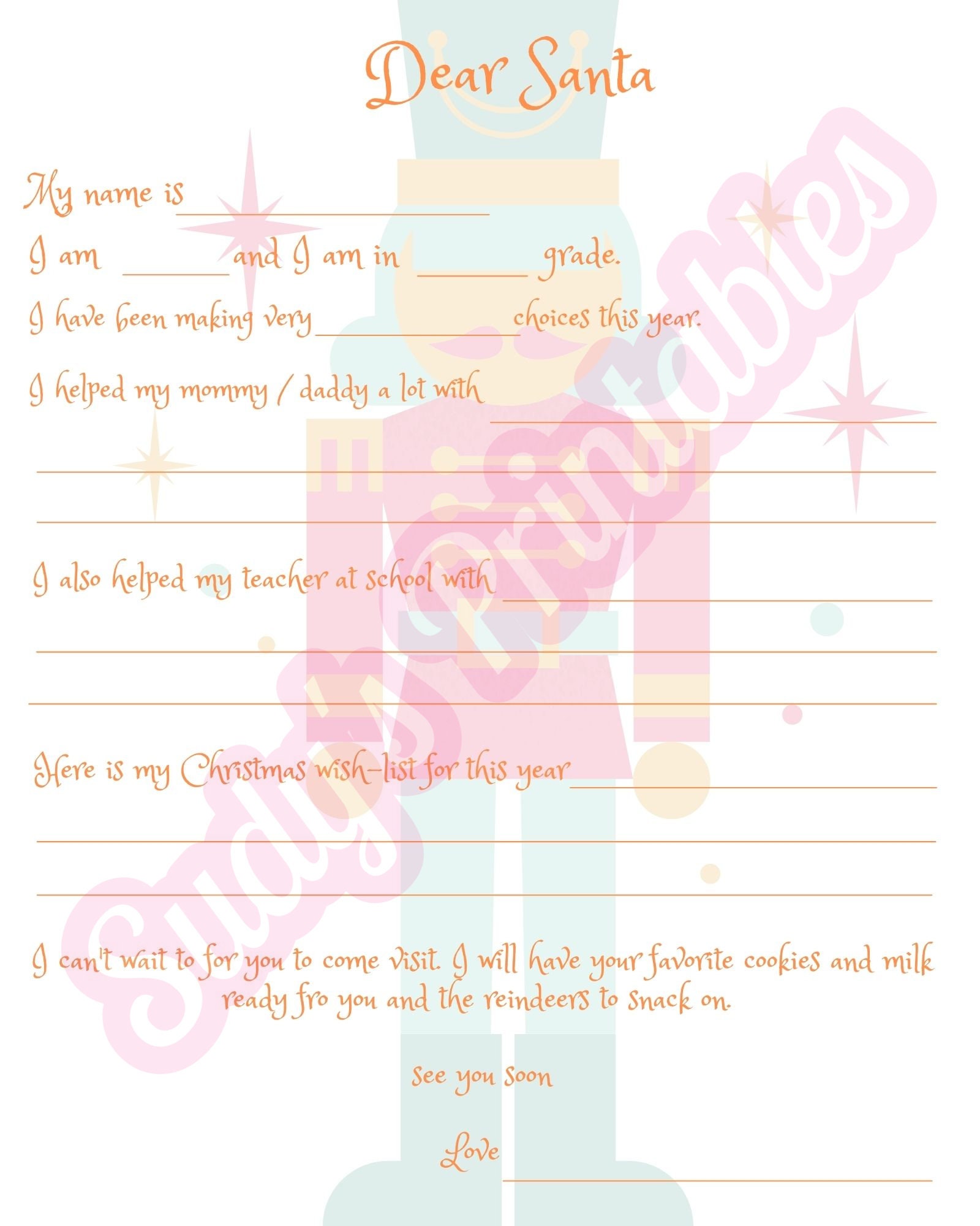 Printable Letter to Santa for Teachers or Parents to Bring Out Their ...