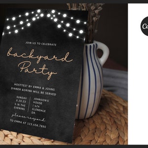 Black Backyard Party Invitation Template Editable Backyard - Etsy