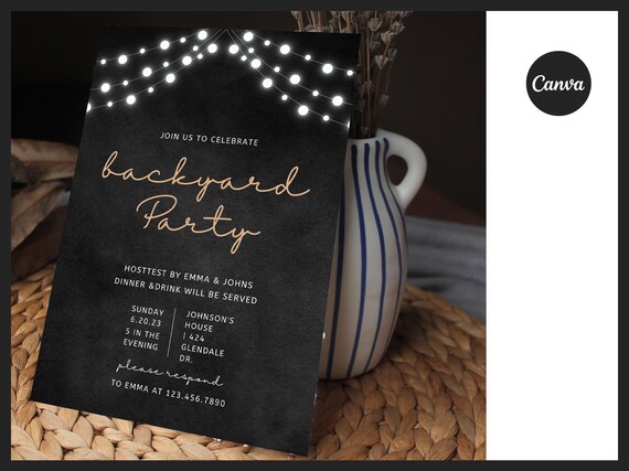 Black Backyard Party Invitation Template Editable Backyard - Etsy