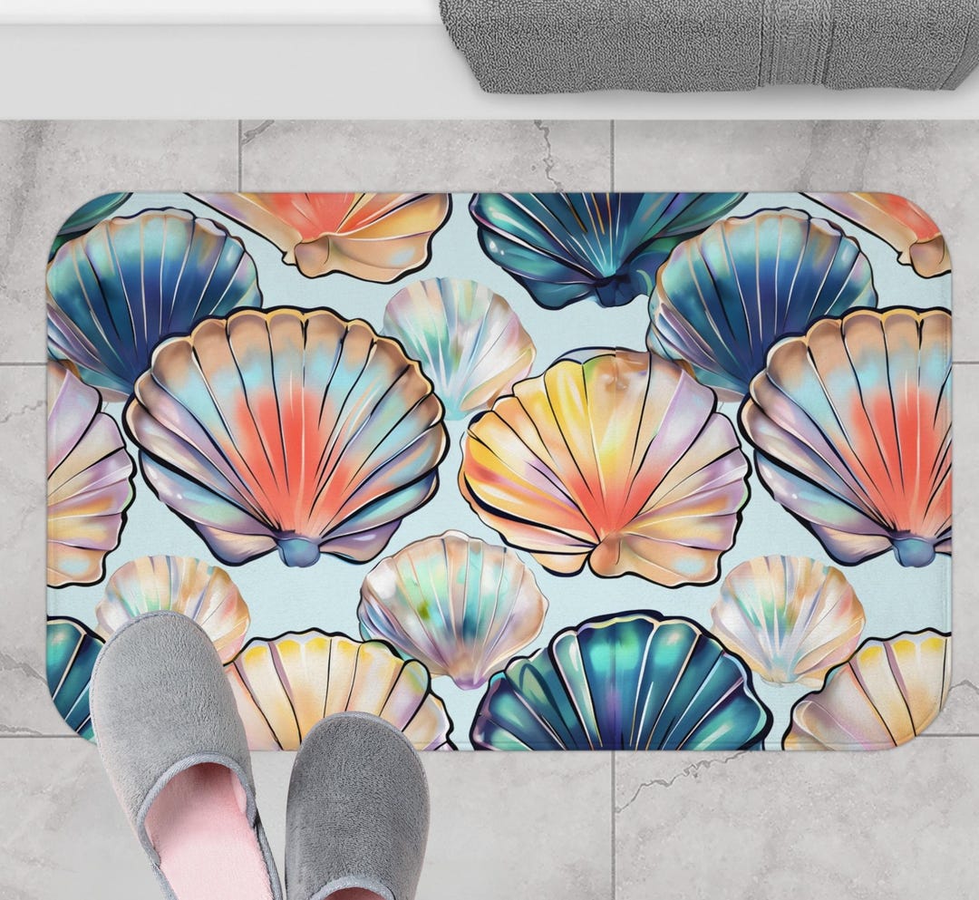 Seashell Bath Mat for Coastal Bathroom Decor Nautical Bathroom Rug for ...