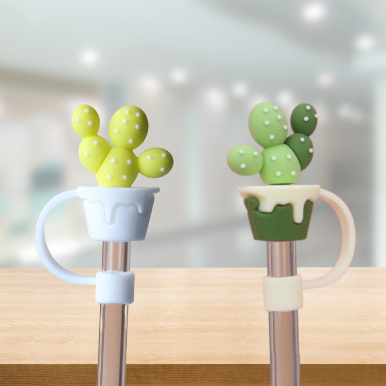 Straw Topper Cover Cactus Silicone Cap for Reusable Plastic Straws ...