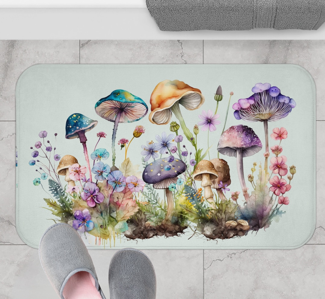 Mushroom Bath Mat Housewarming Gift Boho Bath Mat Cottagecore Decor ...