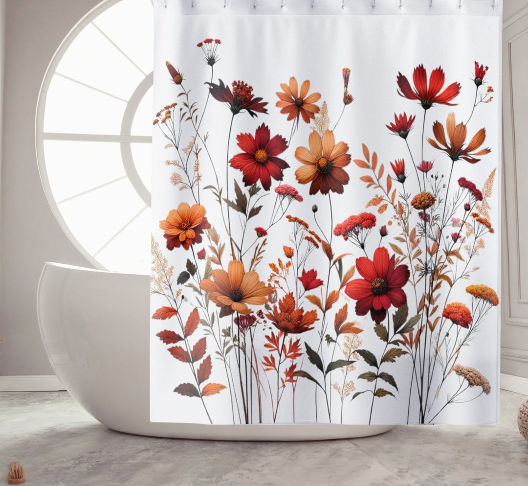 Fall Shower Curtains Bathroom Decor for Housewarming Gift, Wildflower ...