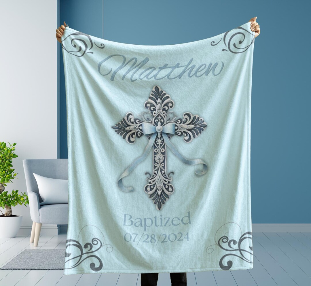 Personalized Baby Boy Baptism Blanket Gift for Christening, Custom Baby ...