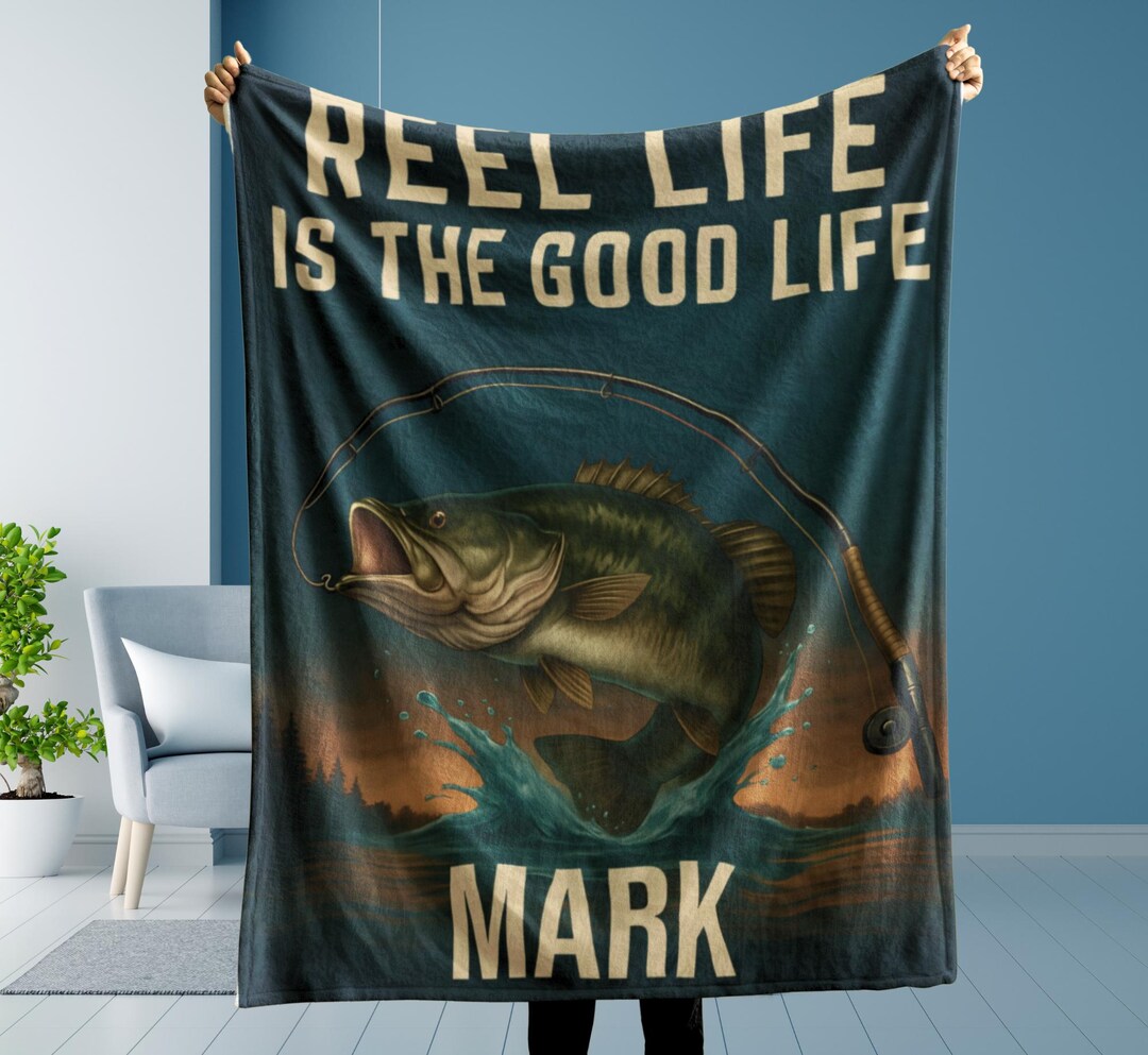 Personalized Fishing Blanket, Reel Life is the Good Life, Custom Name ...
