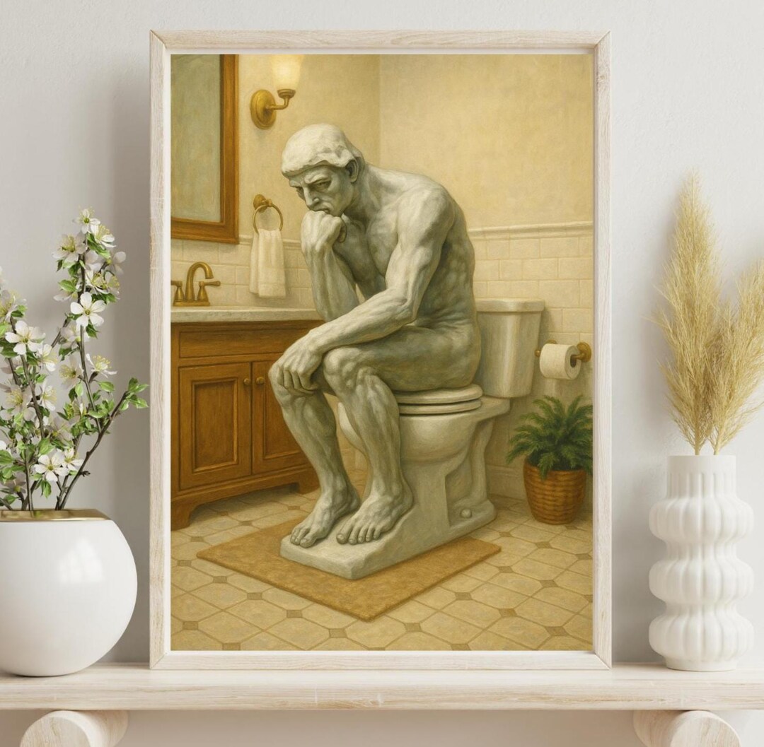 Funny Bathroom Wall Art Printable, the Thinker Toilet Humor, Vintage ...