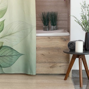 Green Leaf Shower Curtain Housewarming Gift, Botanical Bath Decor, Boho ...