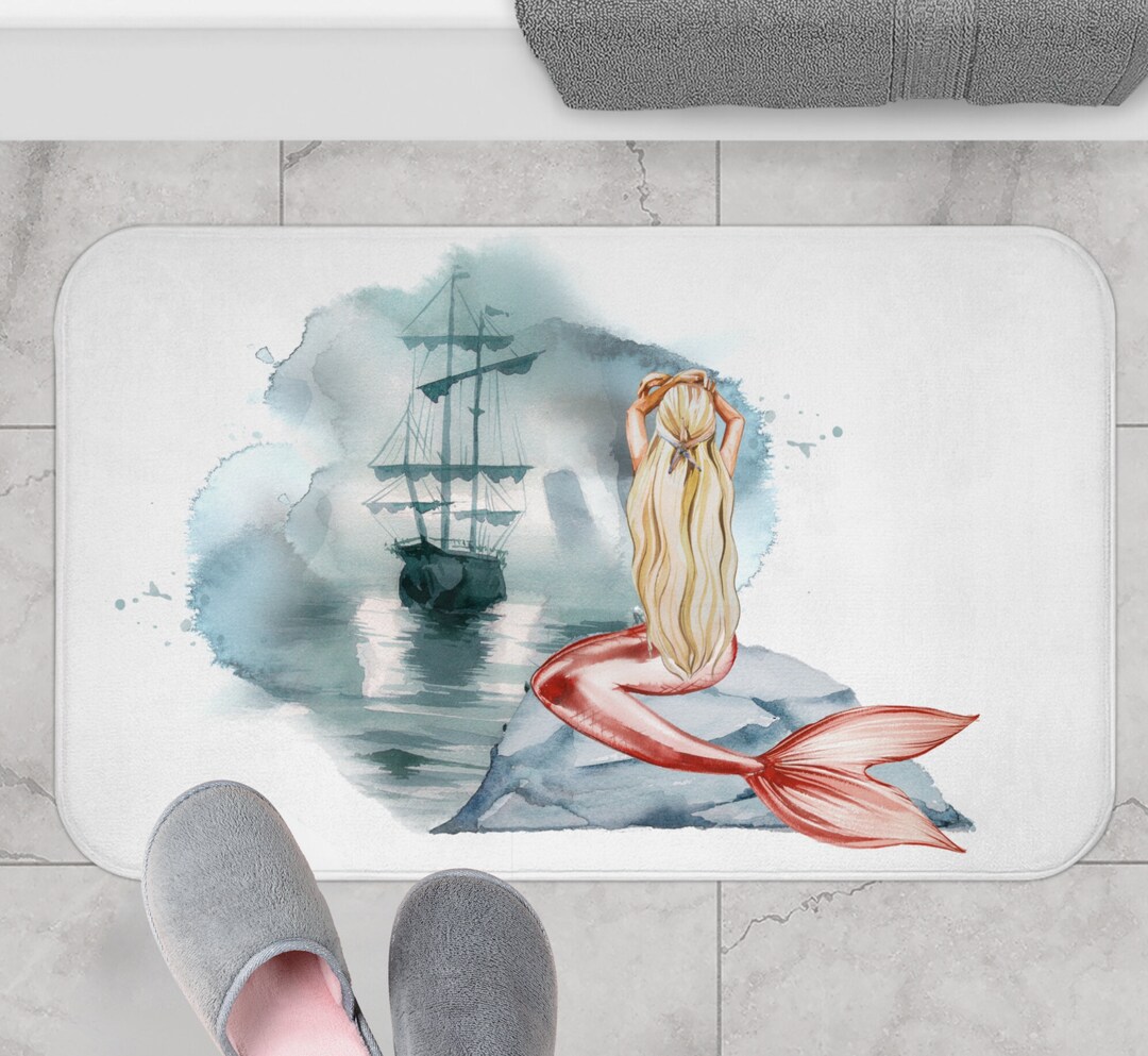 Mermaid Bath Mat Nautical Decor Mermaid Rug Mermaid Shower Mat Ocean ...