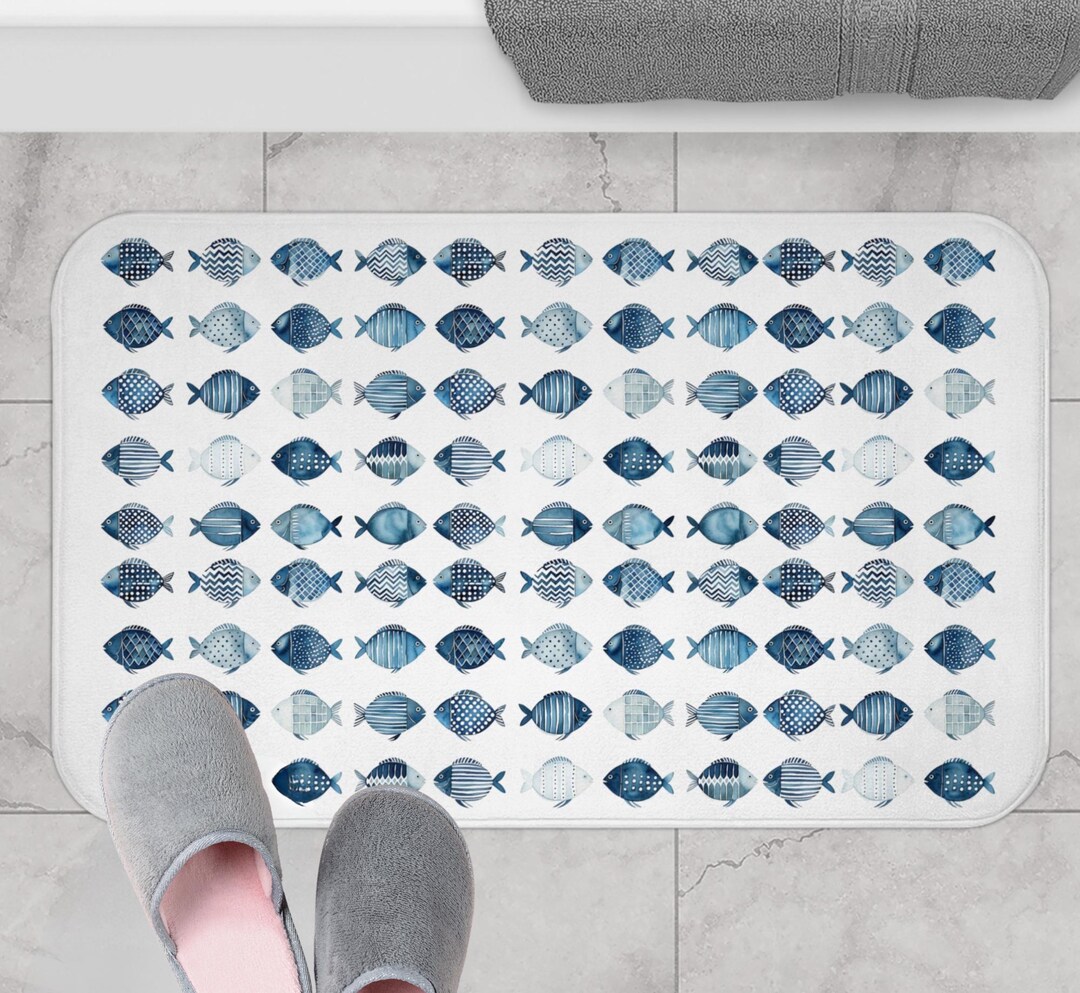 Fish Bath Mat Bathroom Accessory Beach House Decor Soft Memory Foam ...