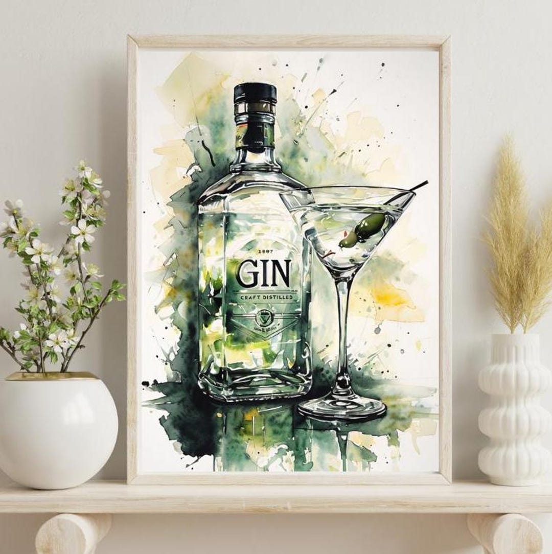 Gin Cocktail Poster Wall Art Printable Kitchen Wall Art Home Bar Decor ...