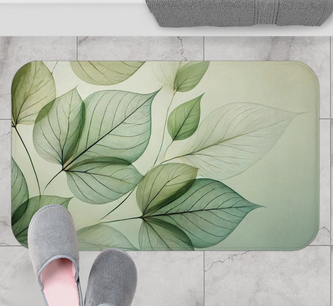 Green Leaf Bathroom Mat Housewarming Gift, Green Bathroom Decor ...