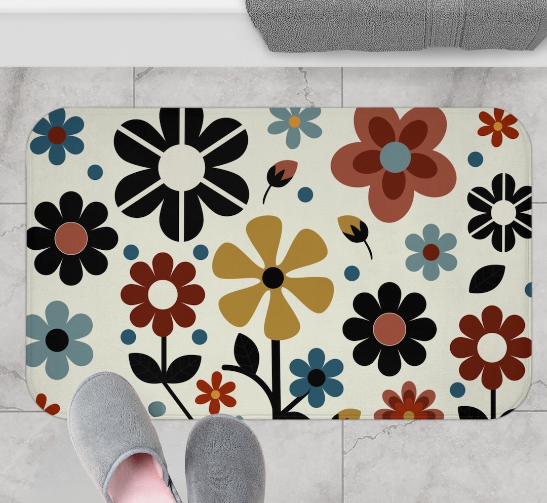 Mid Century Modern Bath Mat Bathroom Decor Boho Bathroom Decor Floral ...