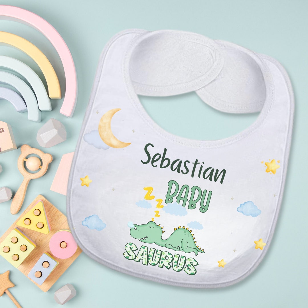 Absorbent Drool Baby Dinosaur Bib Custom Gift Set With Name New Mom ...