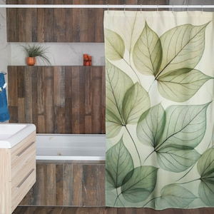 Green Leaf Shower Curtain Housewarming Gift, Botanical Bath Decor, Boho ...
