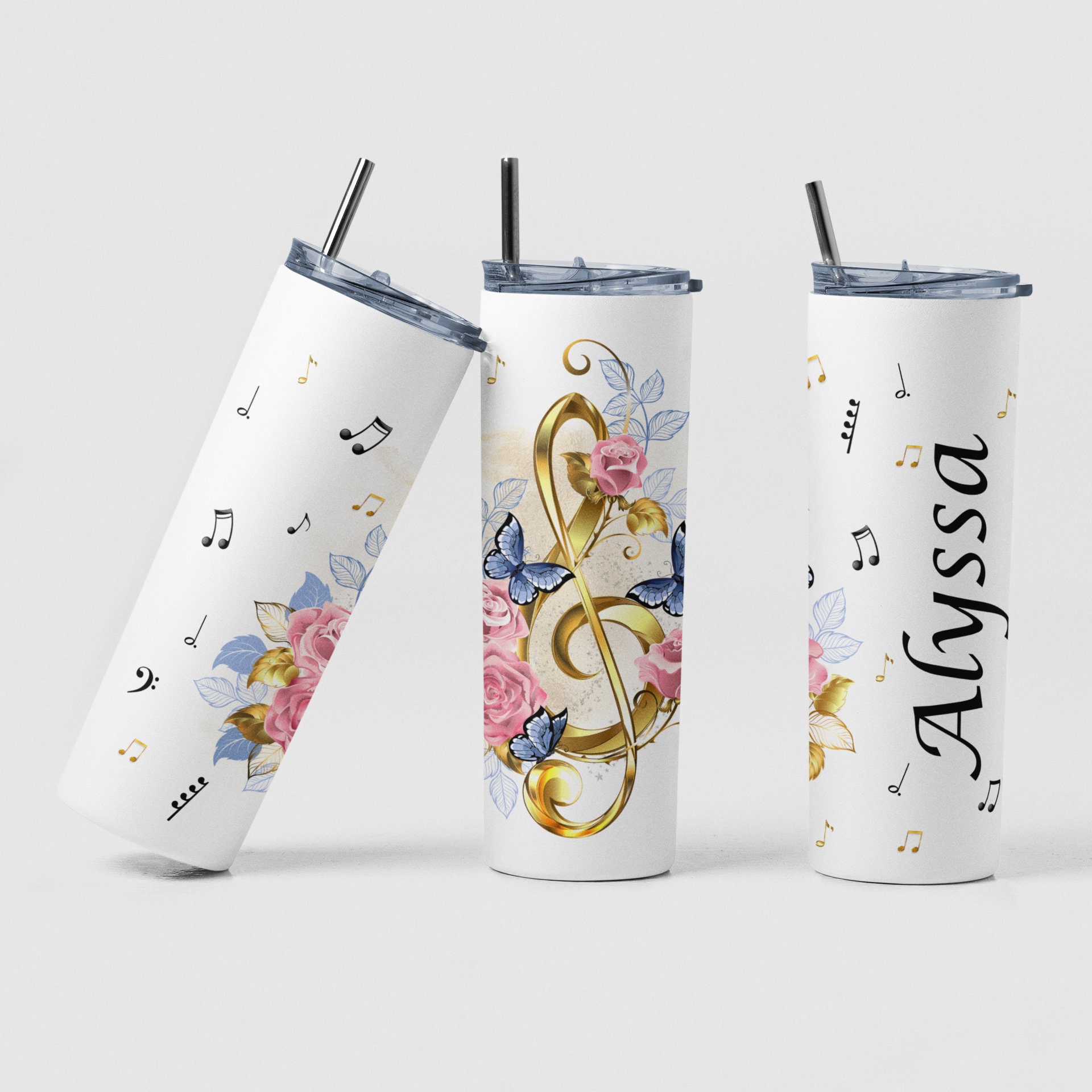 Floral Music Note Tumbler Custom Music Note Design Tumbler - Etsy