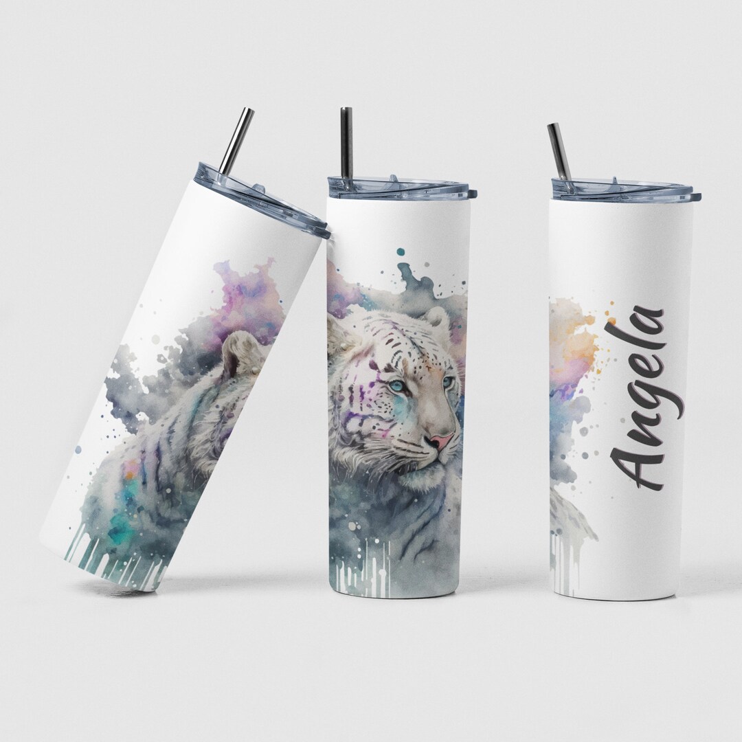 White Tiger Tumbler, Custom Wild White Tiger Design Tumbler Birthday ...